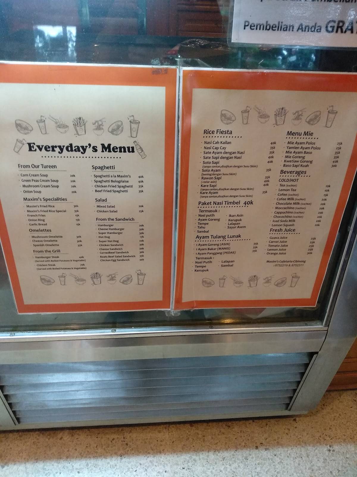 Menu at PT. Maxim's International Bakery & Cafetaria, Cilangkap
