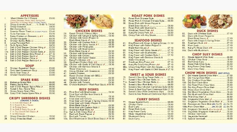 Menu at Pak Sing House restaurant, Hengoed