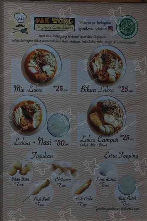 Menu at Pak Wong Laksa Singapore, Jakarta