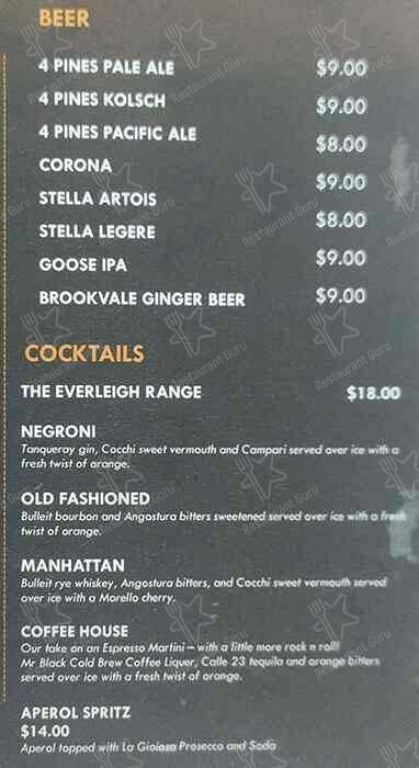 Menu at Palace Barracks, Petrie Terrace