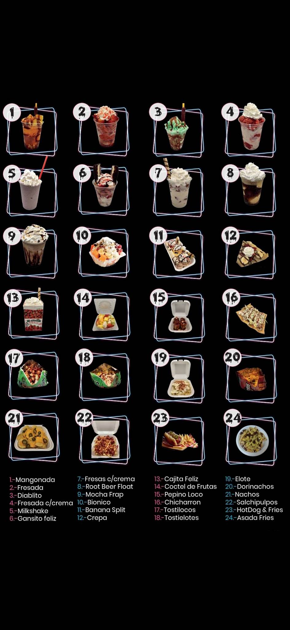 Carta del postres Paleteria Y Neveria Tocumbo, Stockton