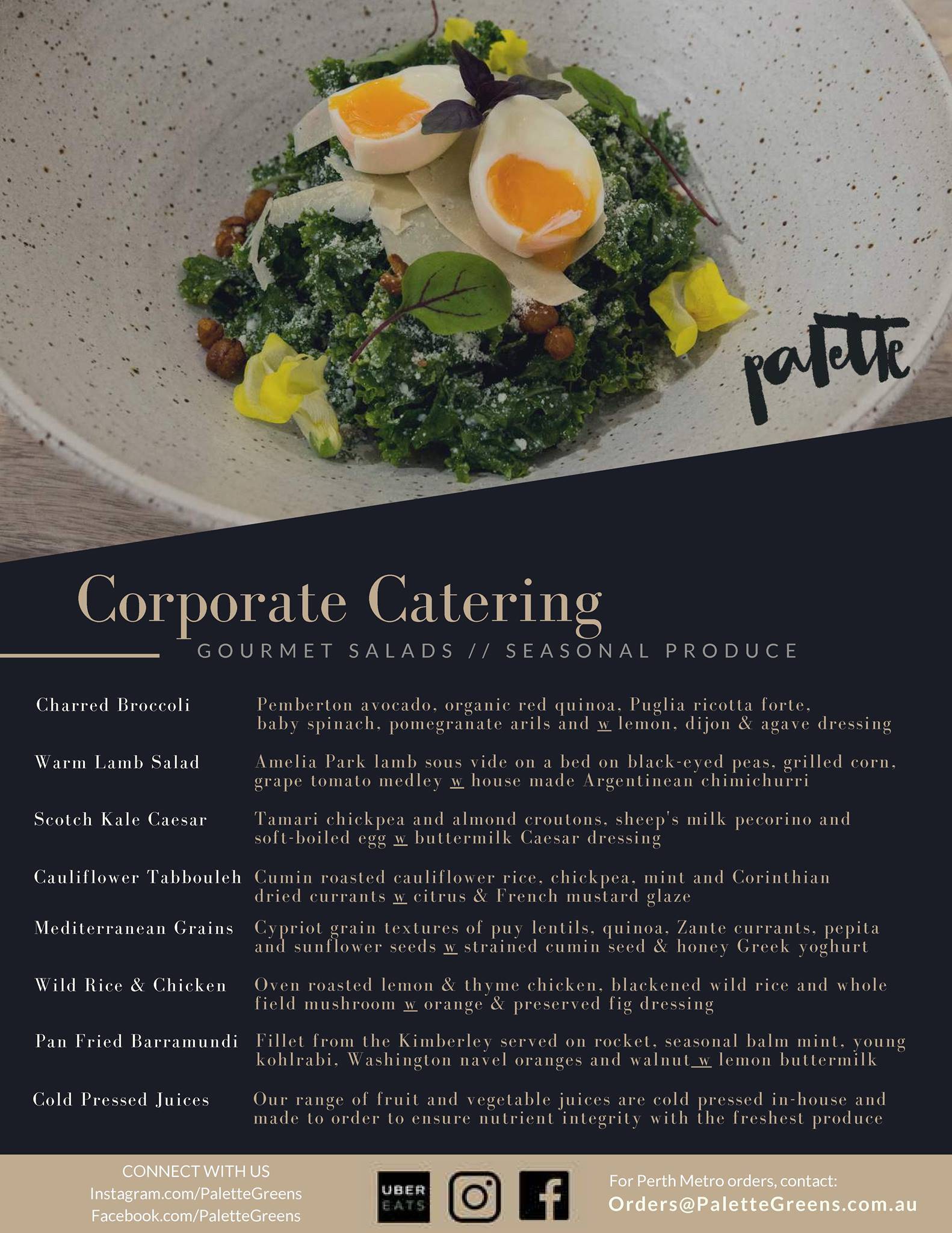 Menu at Palette cafe, Subiaco