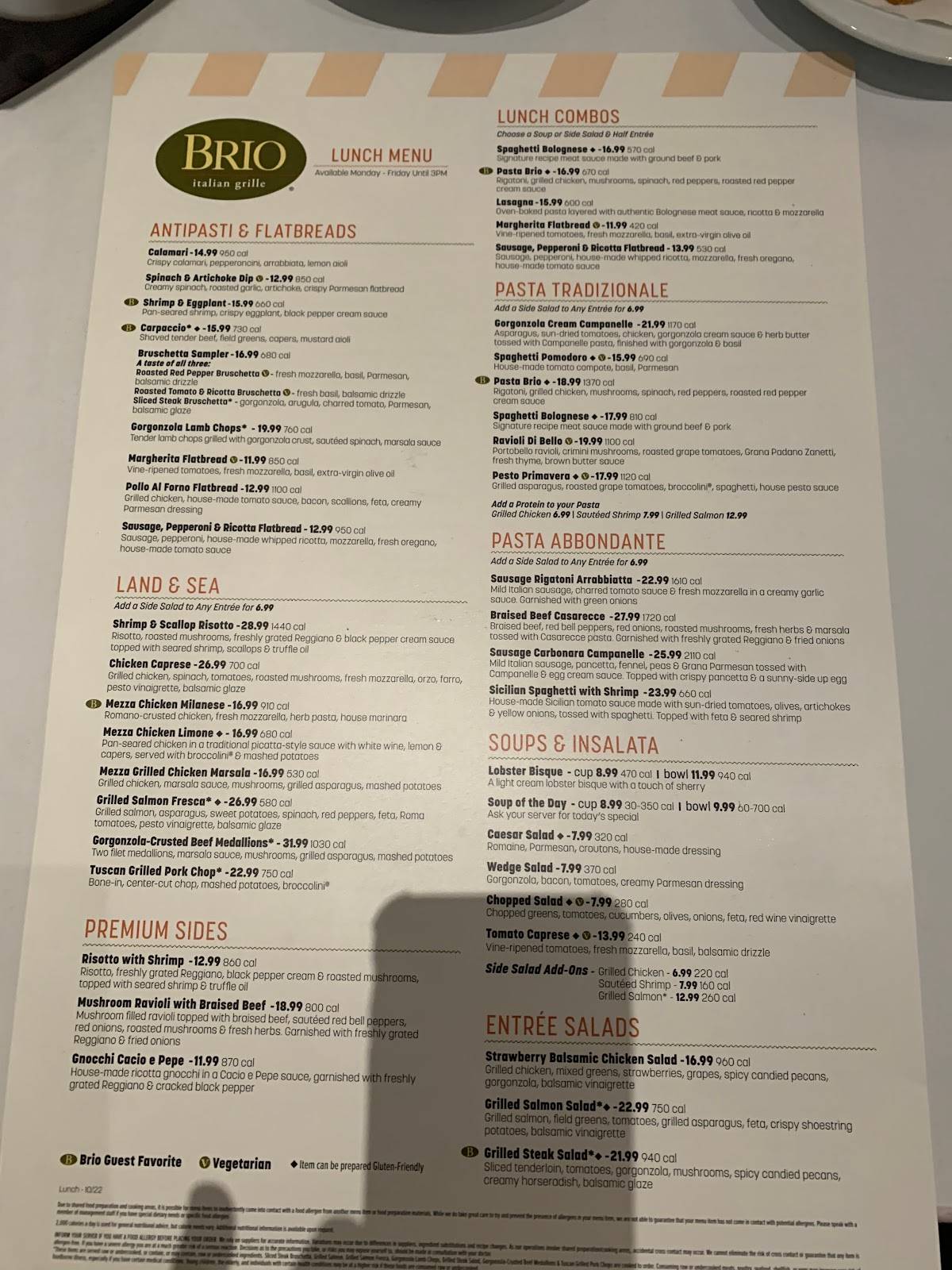 Menu at Brio Italian Grille pub & bar, Palm Beach Gardens