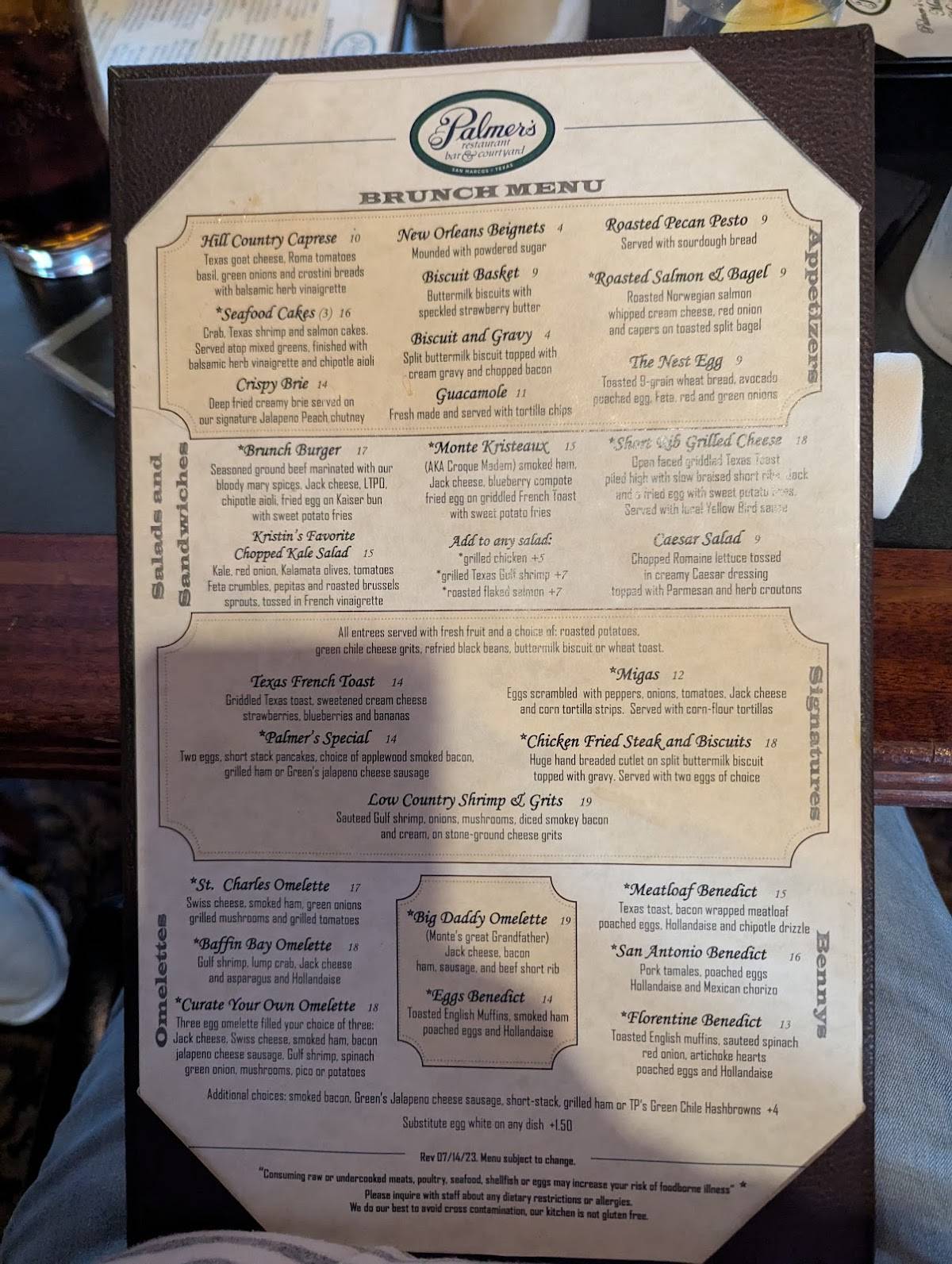 Menu at Palmer's Restaurant Bar & Courtyard, San Marcos