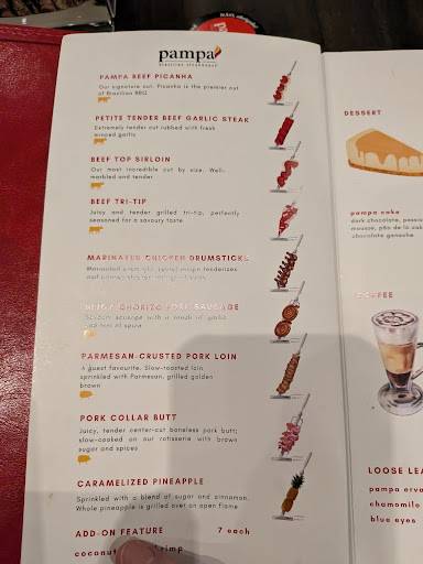 Menu at Pampa Brazilian Steakhouse, Red Deer