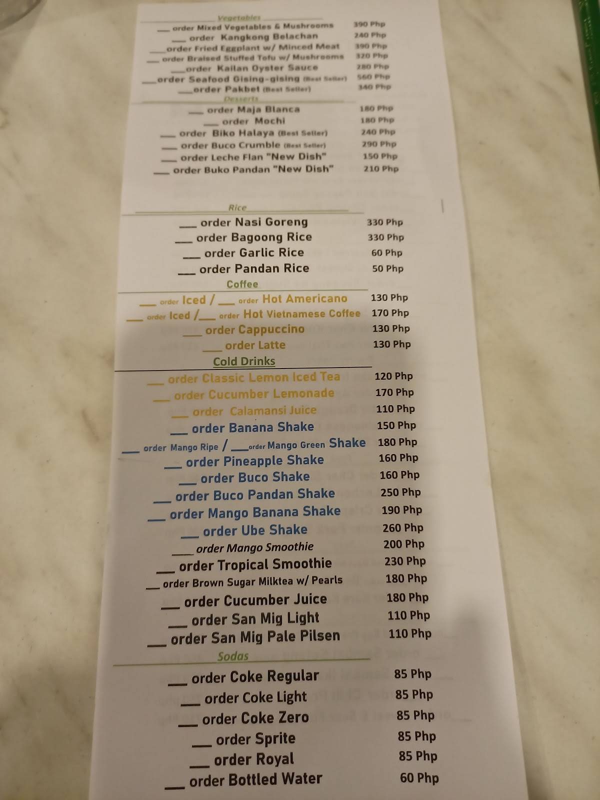 Menu at Pandan Asian Cafe, Quezon City