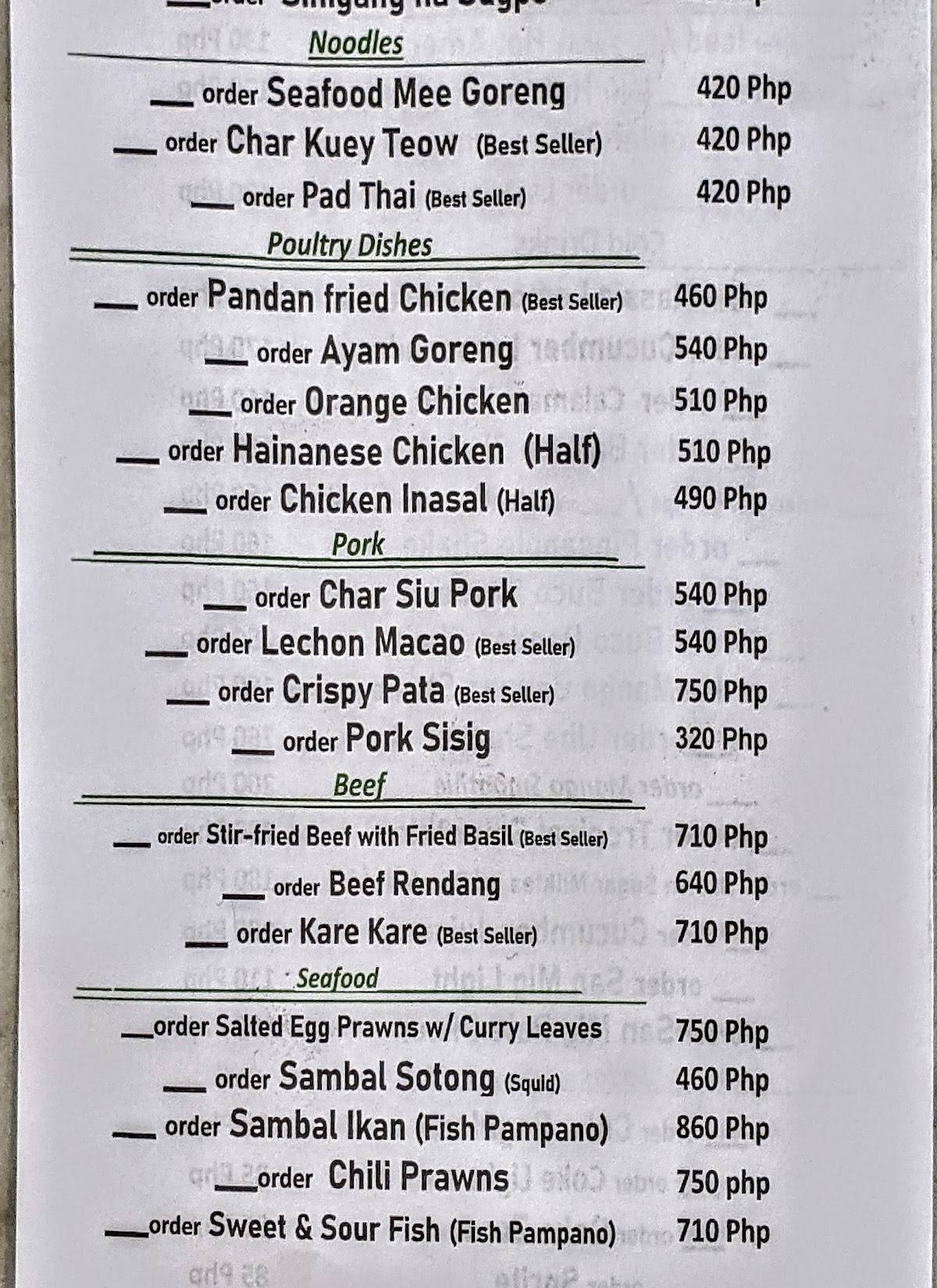 Menu at Pandan Asian Cafe, Quezon City