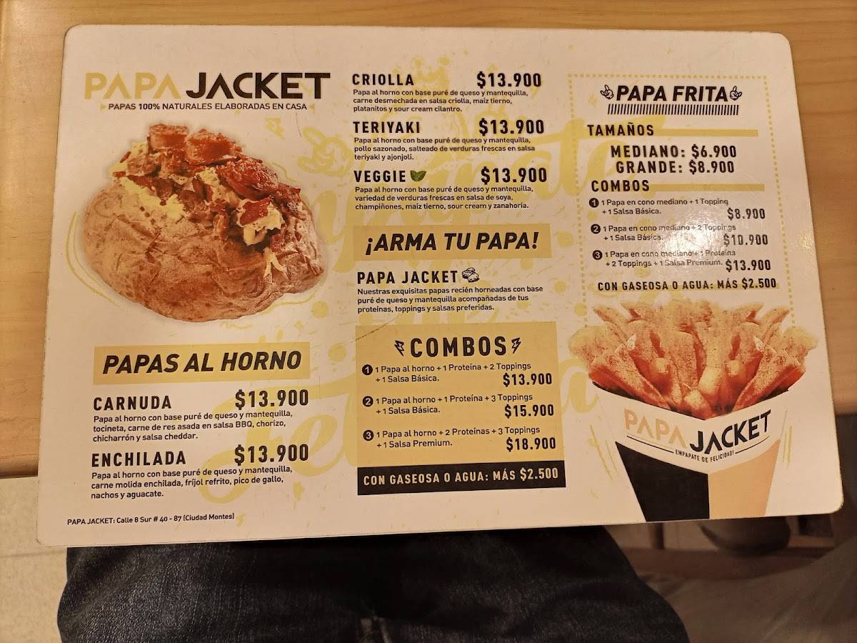 Carta del restaurante Papa Jacket, Bogotá