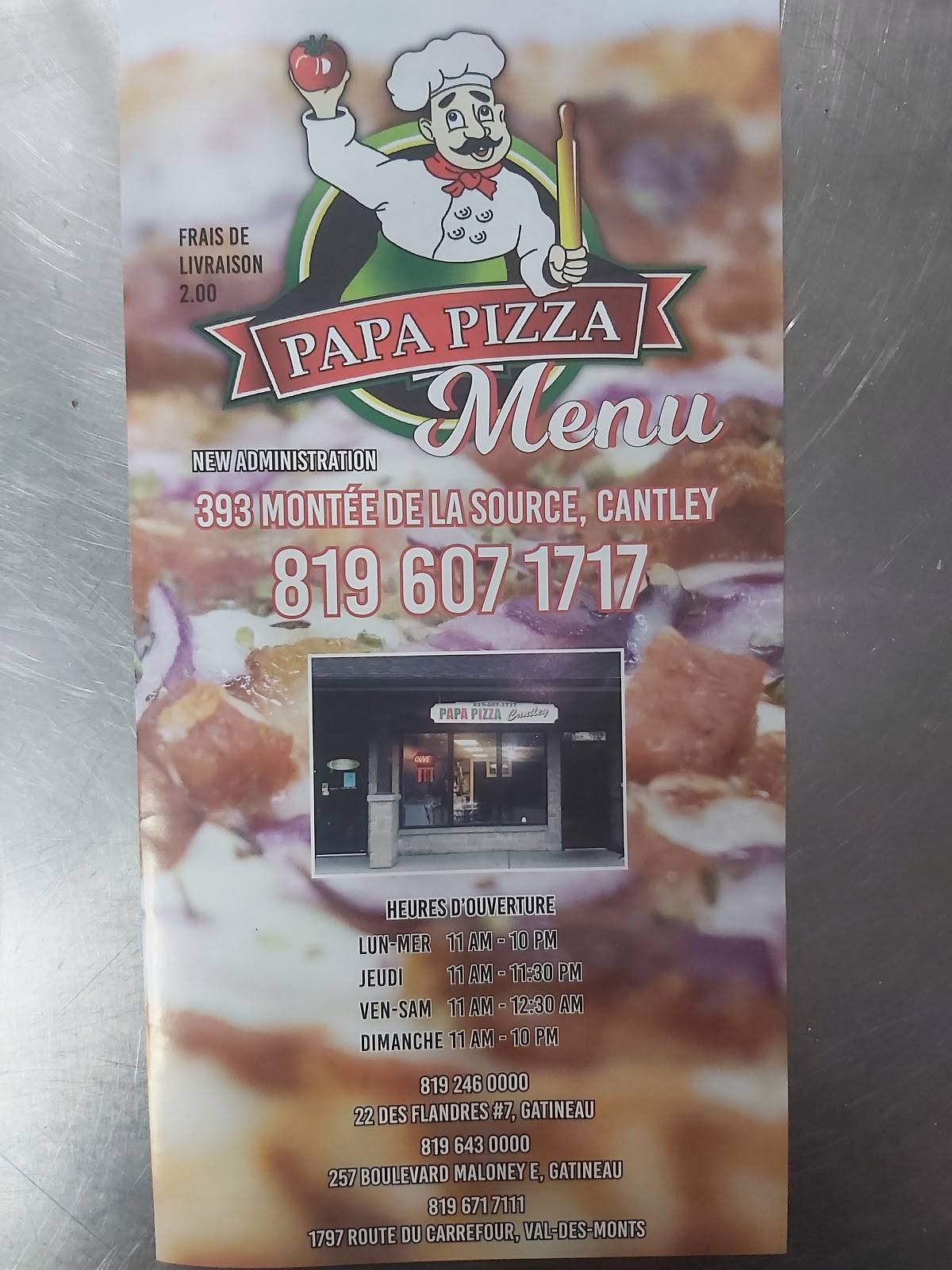 Menu at Papa pizza Cantley pizzeria, Cantley, 393 Mnt de la Source