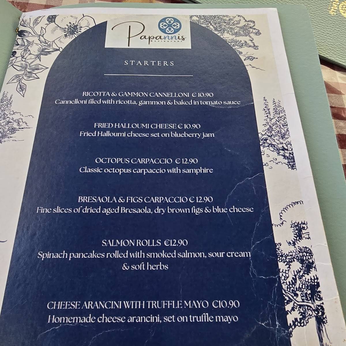 Menu at Papannis Restaurant, Valletta