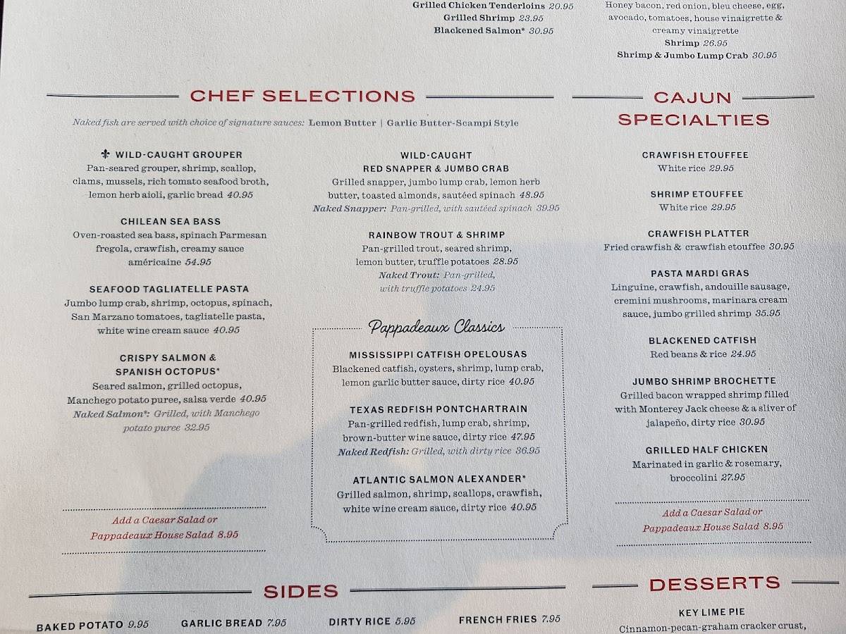 Menu at Pappadeaux Seafood Kitchen pub & bar, Pharr, W Expy 83