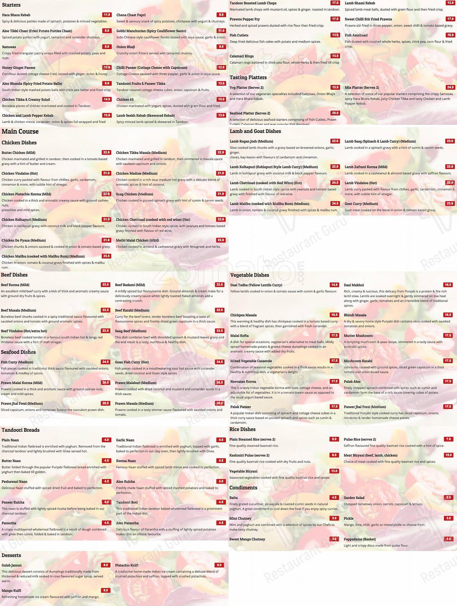 Menu at Paprika Club Indian Restaurant, Mount Hawthorn