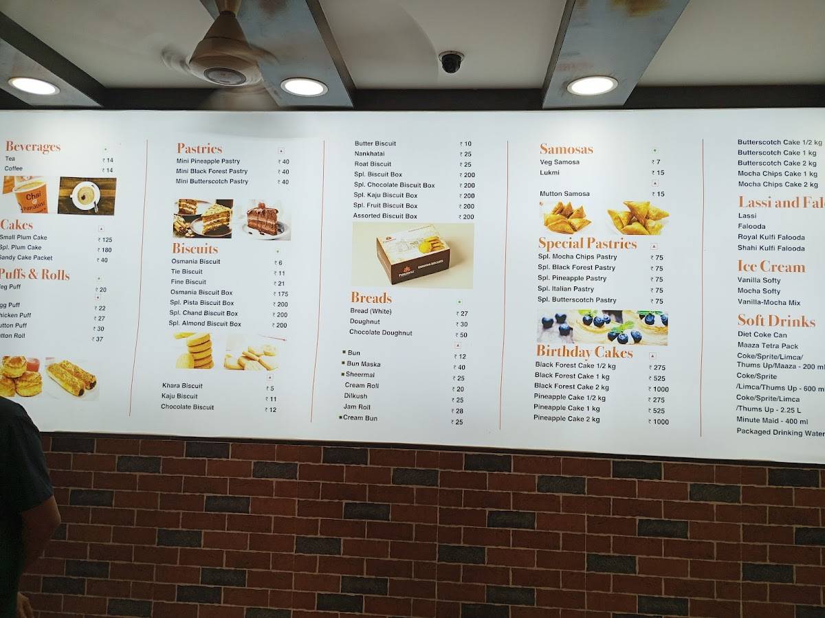 Menu at Paradise Bakery, Hyderabad, CFRP+PV5