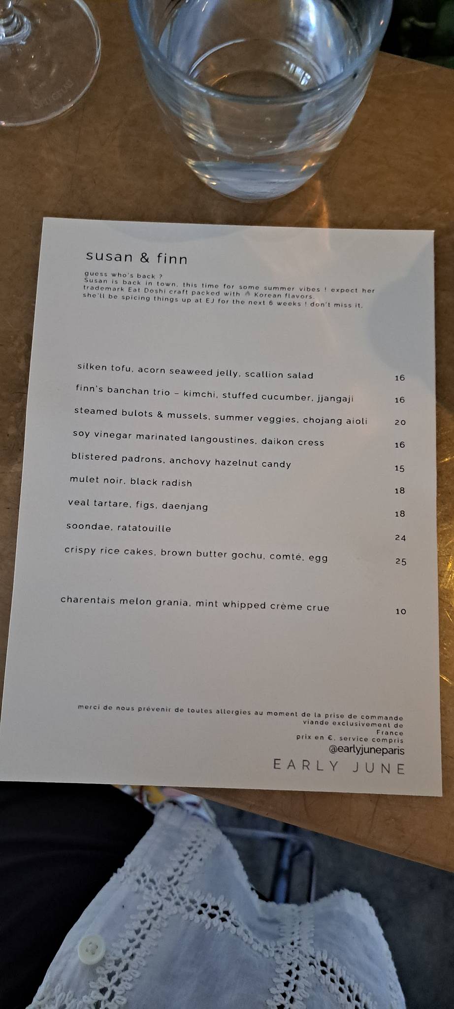 Menu at Early June pub & bar, Paris