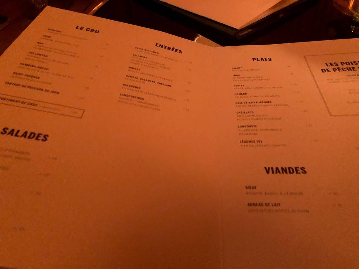 Menu at Girafe Restaurant, Paris