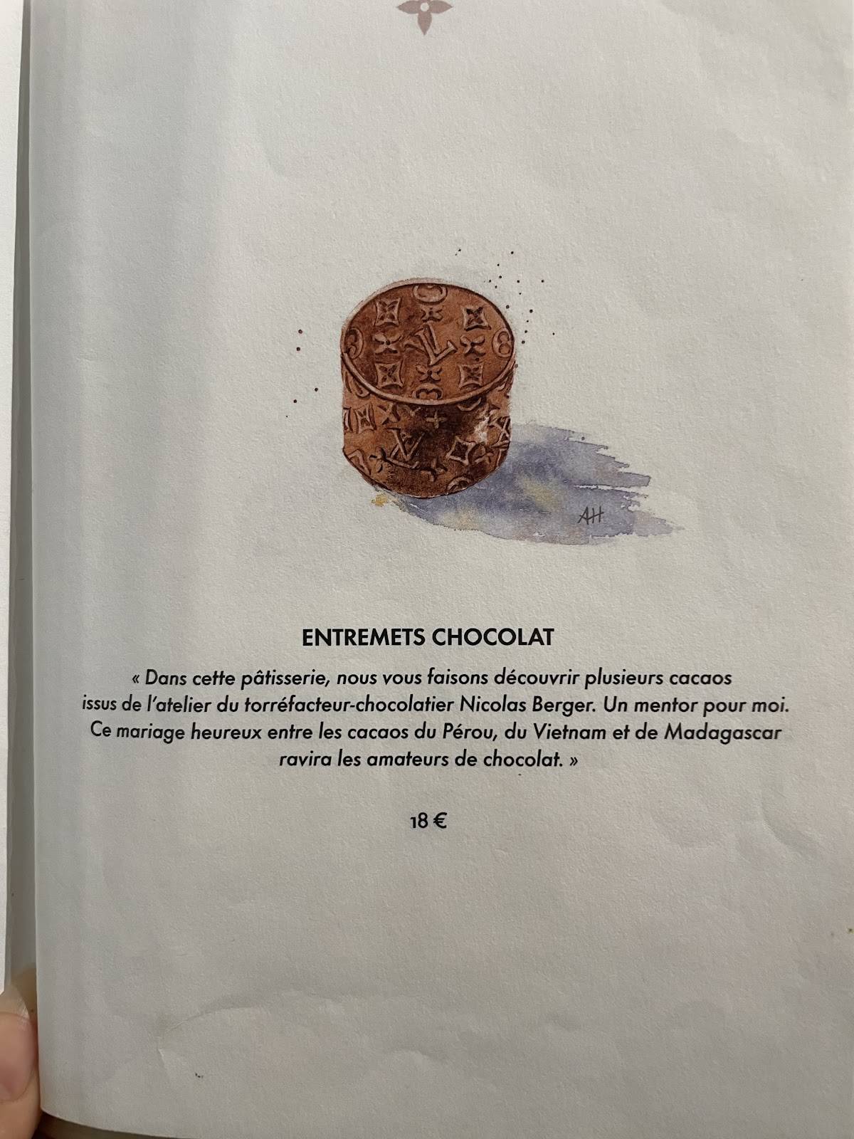 Menu at Maxime Frédéric chez Louis Vuitton restaurant, Paris