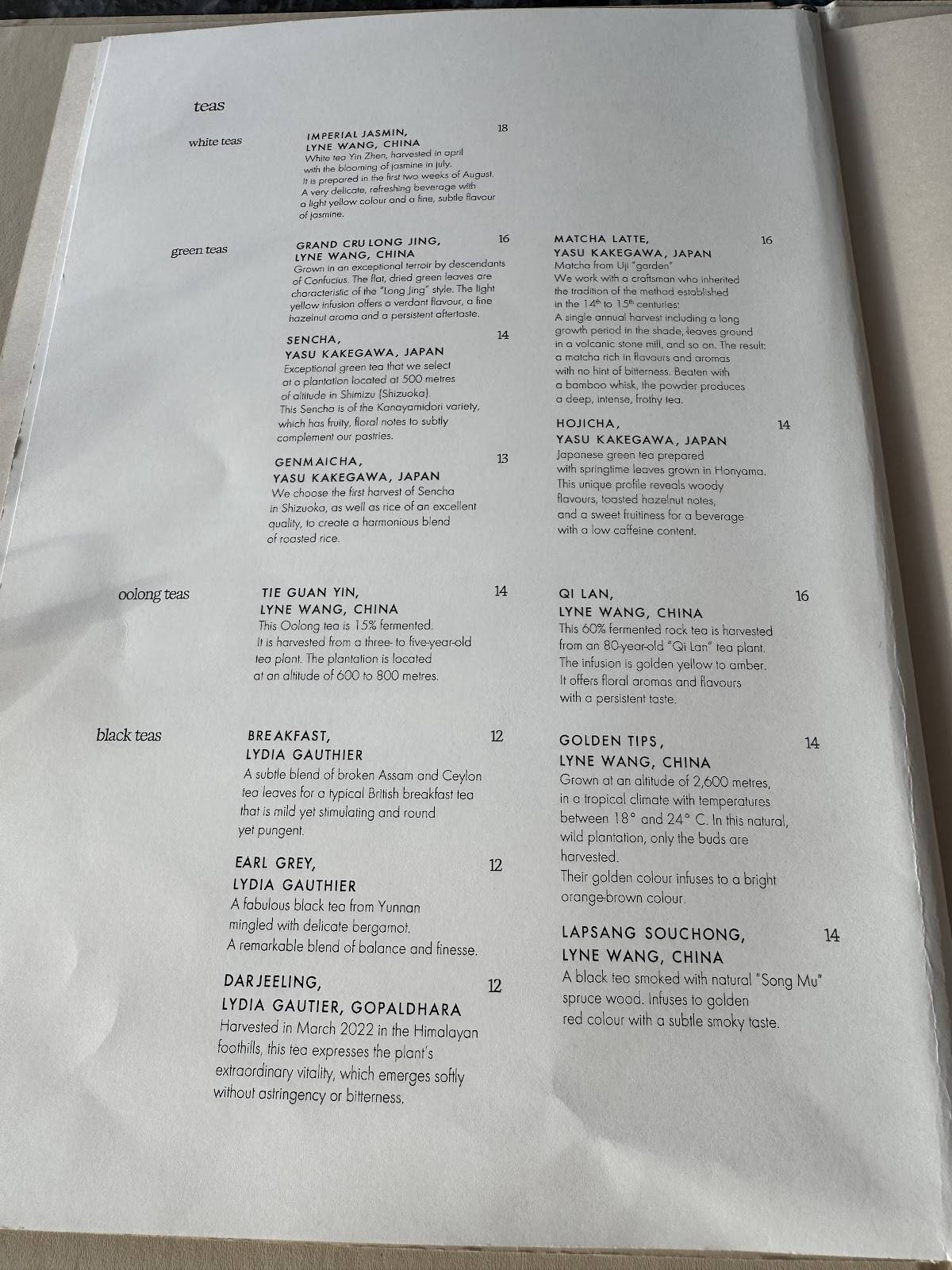 Menu at Maxime Frédéric chez Louis Vuitton restaurant, Paris