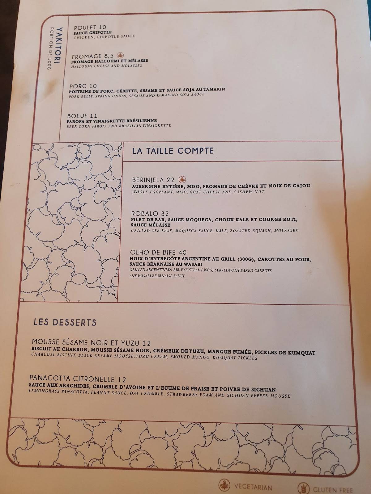 Menu at Uma Nota restaurant, Paris, 86 Rue Réaumur