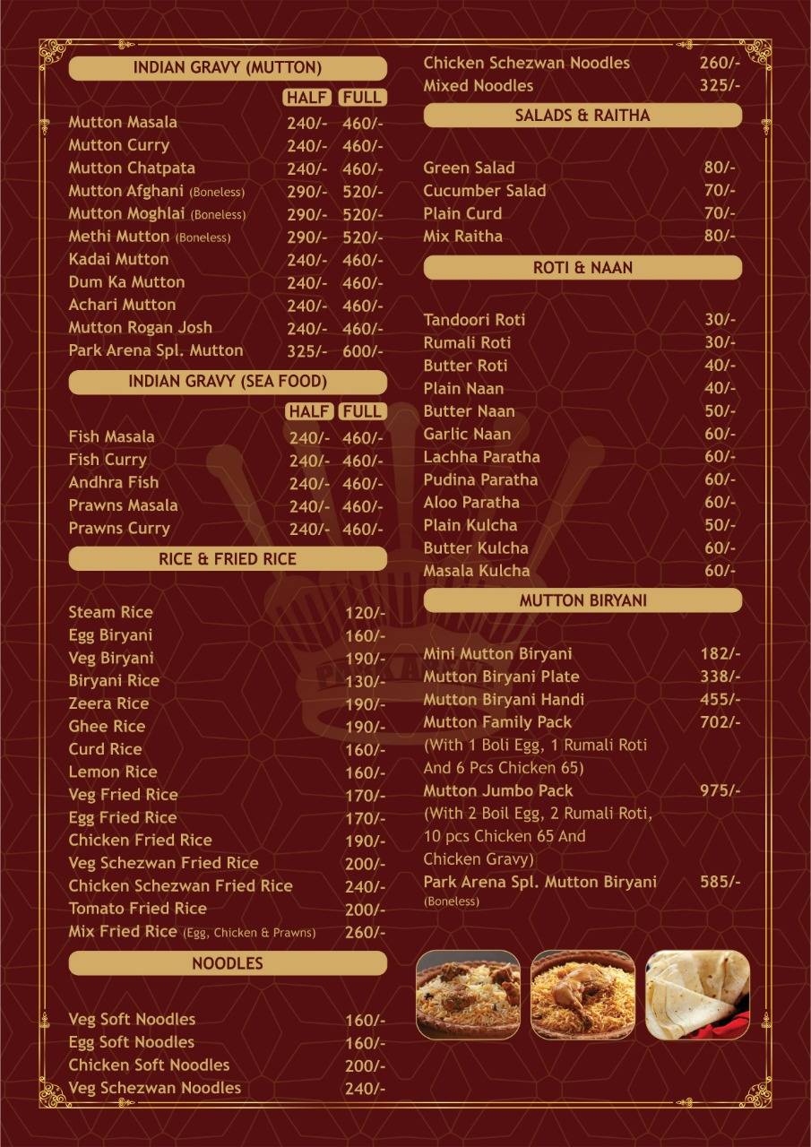 Menu at Park Arena Restaurant, Hyderabad, Chapel Rd