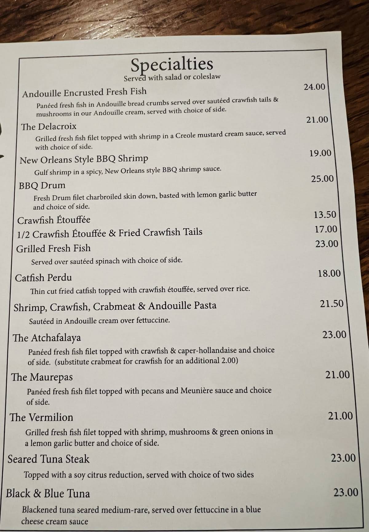 Menu at Parrain's Seafood Restaurant, Baton Rouge