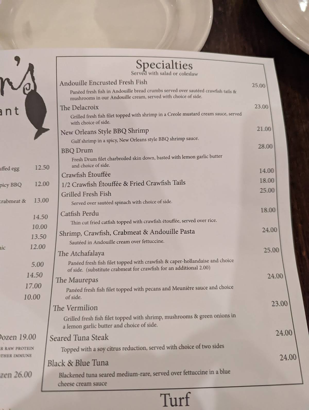 Menu at Parrain's Seafood Restaurant, Baton Rouge