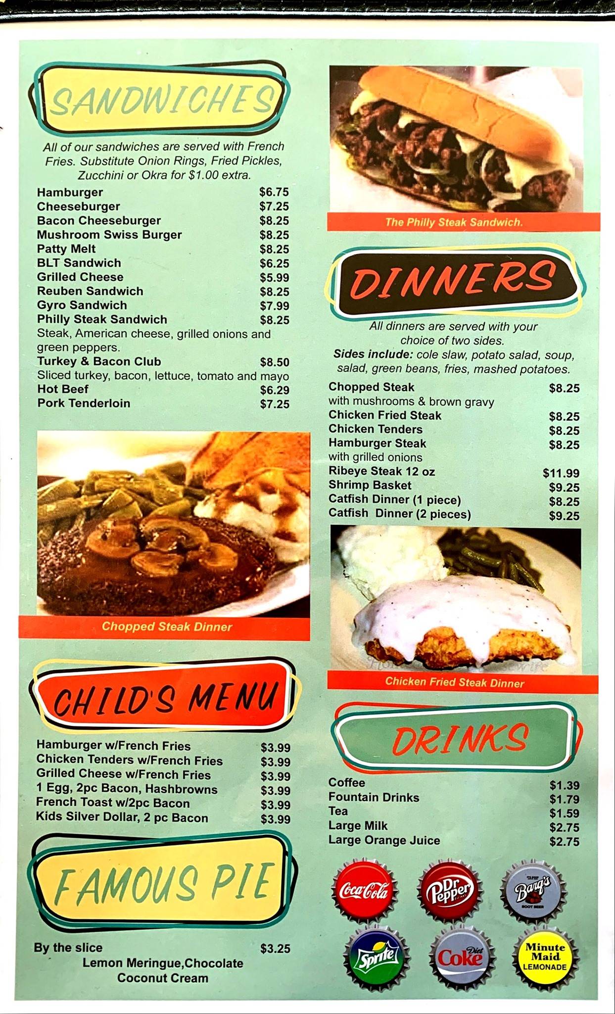 Menu at Parsons Diner restaurant, Parsons