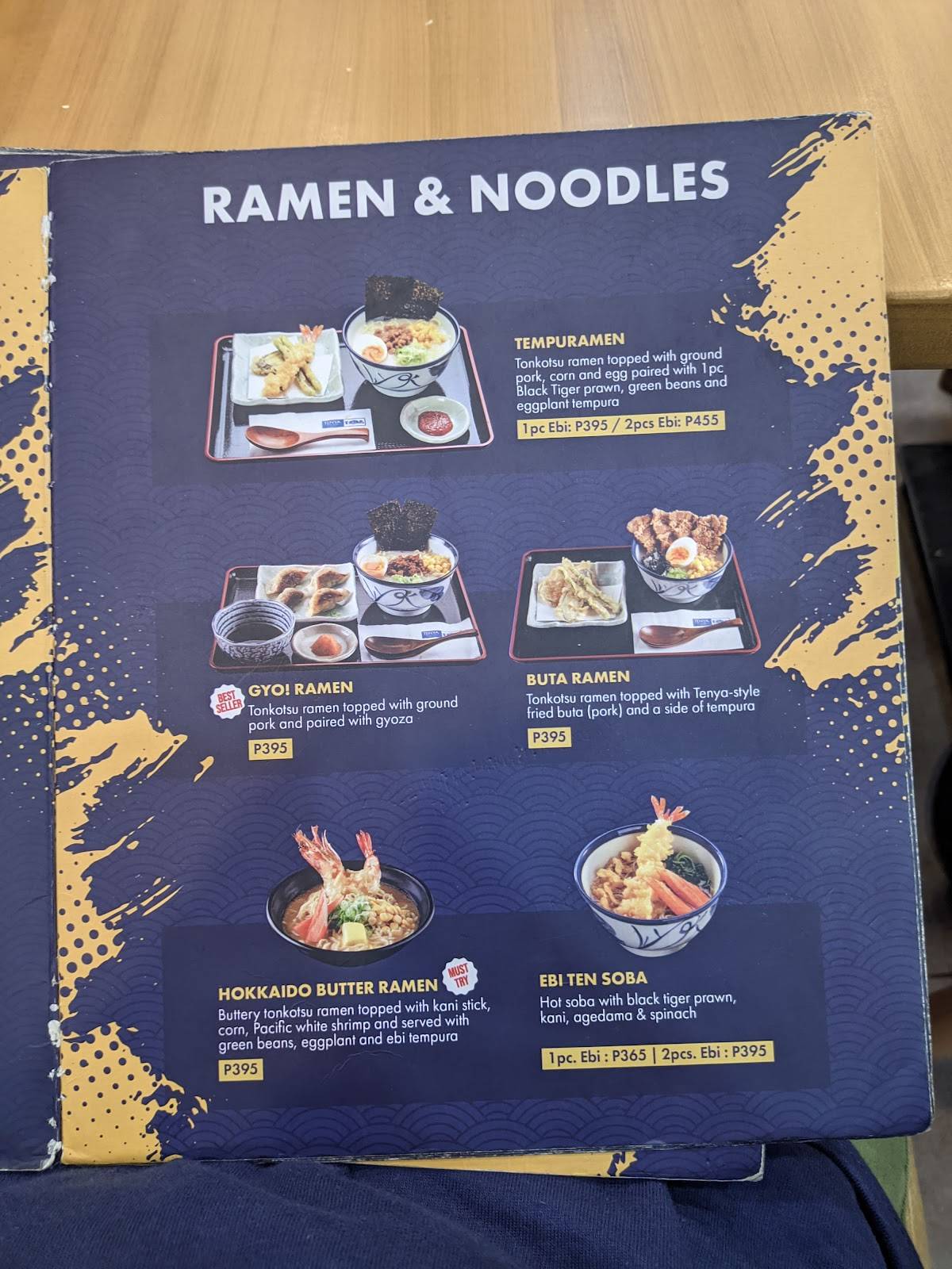 Carta del restaurante Tenya (SM Mall of Asia, Pasay City), Pasay ...