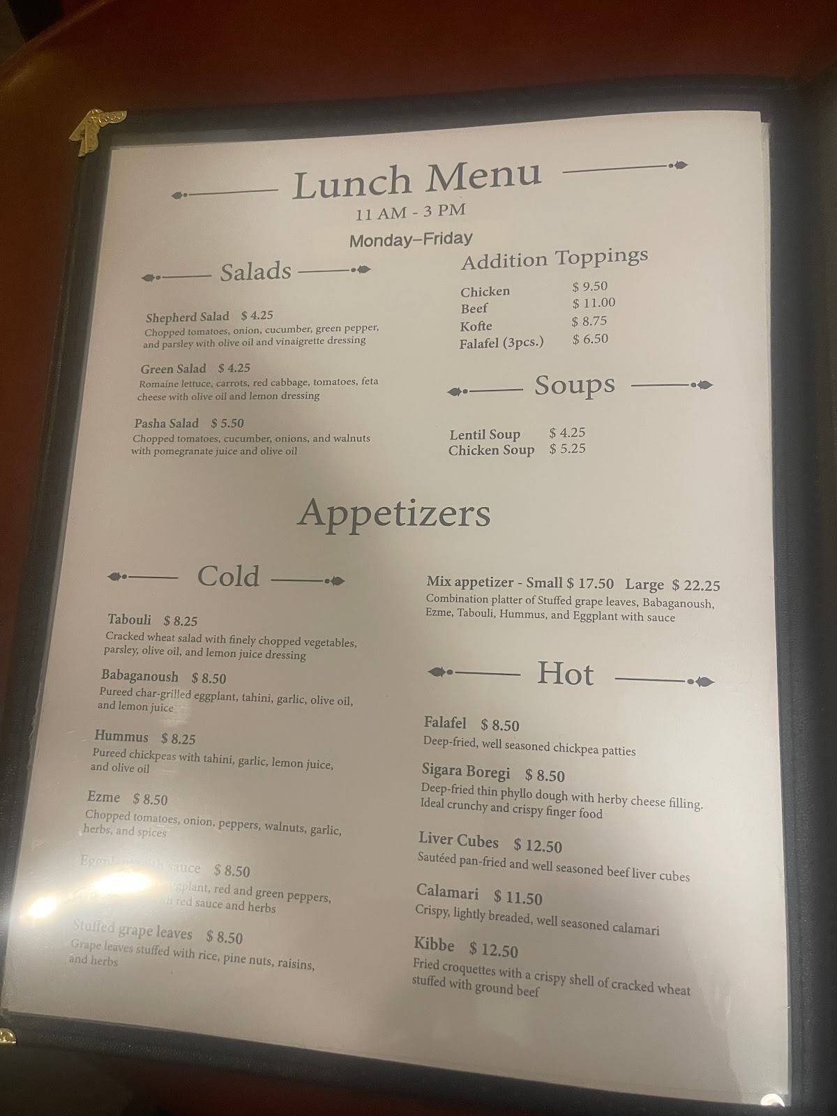 Menu at Pasha Turkish Kitchen restaurant, Willowick