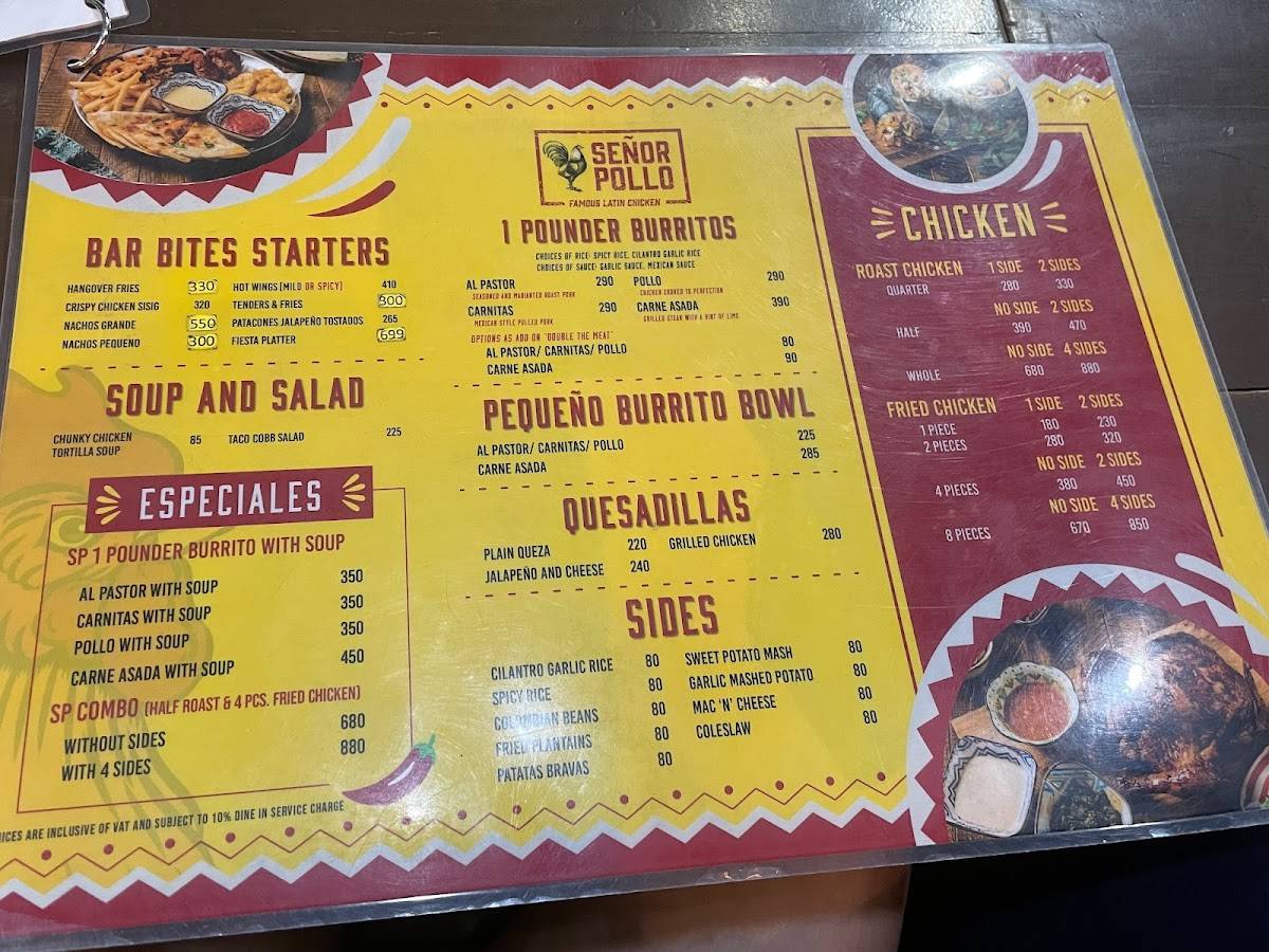 Menu at Señor Pollo restaurant, Pasig