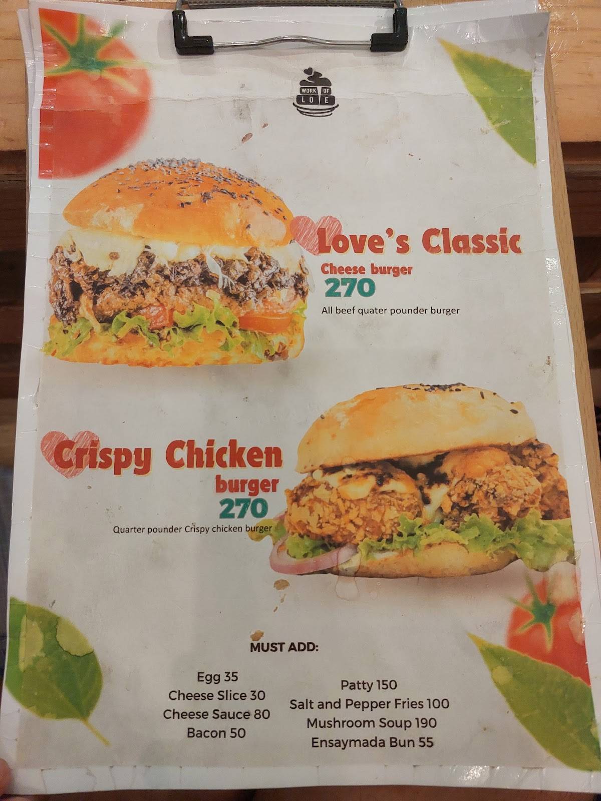 Menu at Work of Love Cafe, Pasig