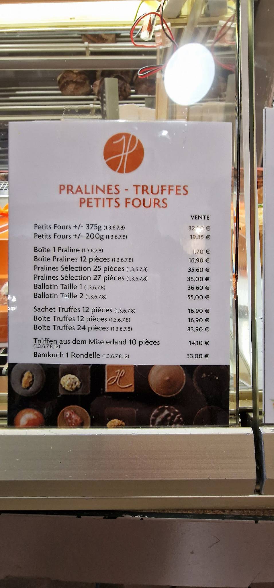 Menu au Pâtisserie Hoffmann Bridel restaurant, Kopstal