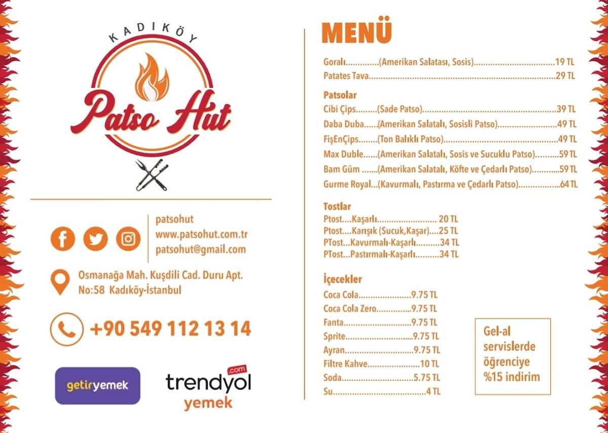 Menu at Patso Hut, Istanbul