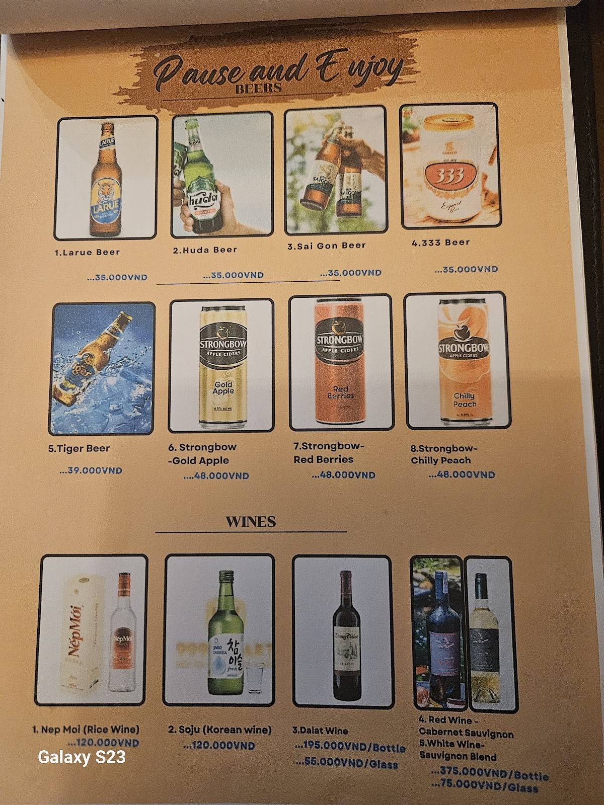 Menu at Pause and Enjoy Restaurant, Hoi An