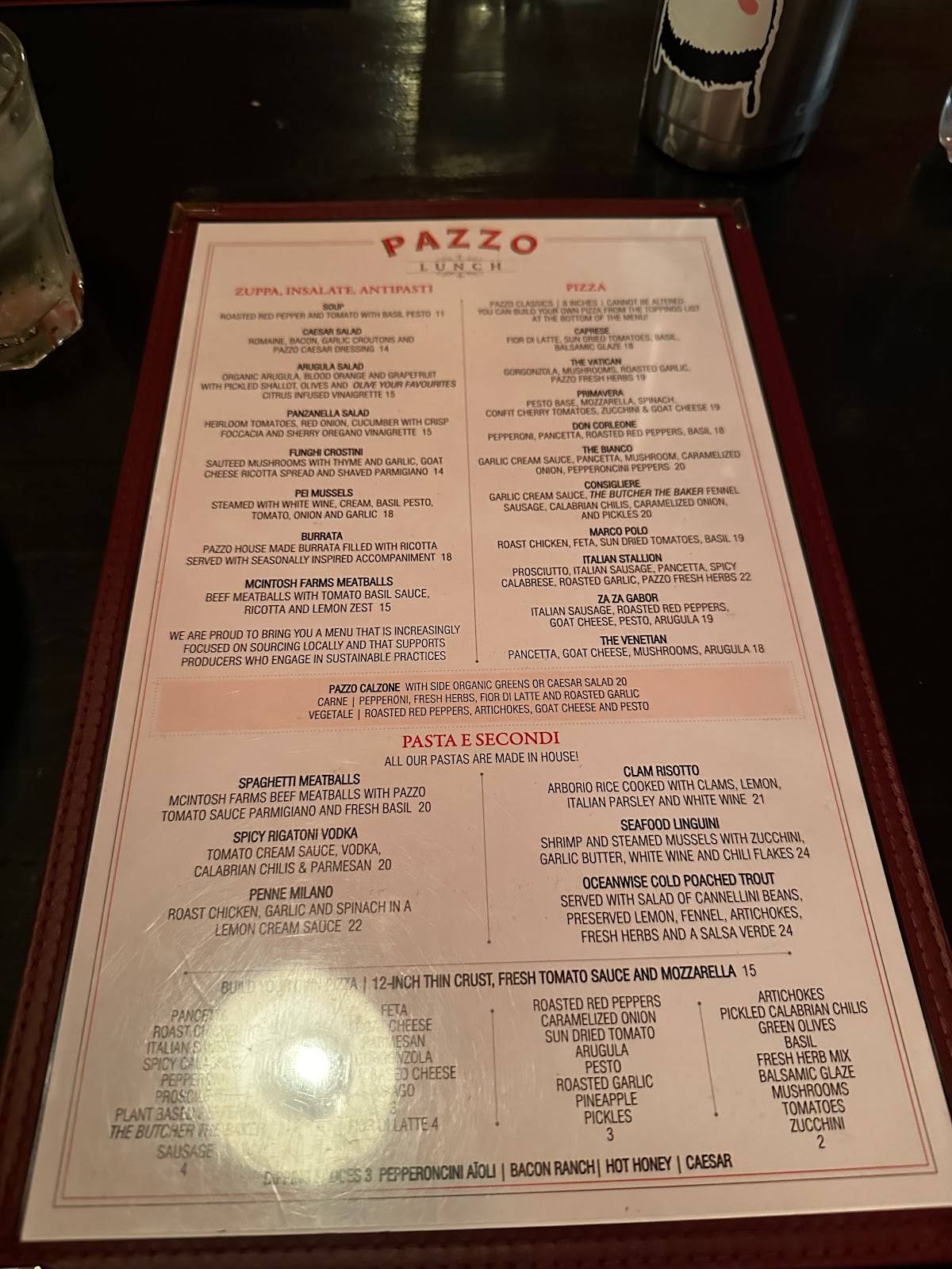 Menu at Pazzo Pizzeria, Stratford