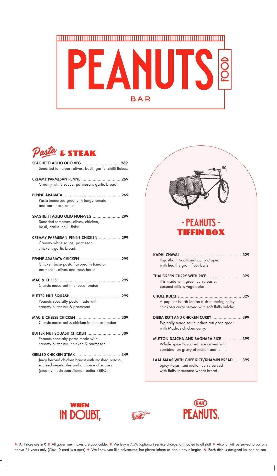 Menu at Peanuts Bar, Hyderabad