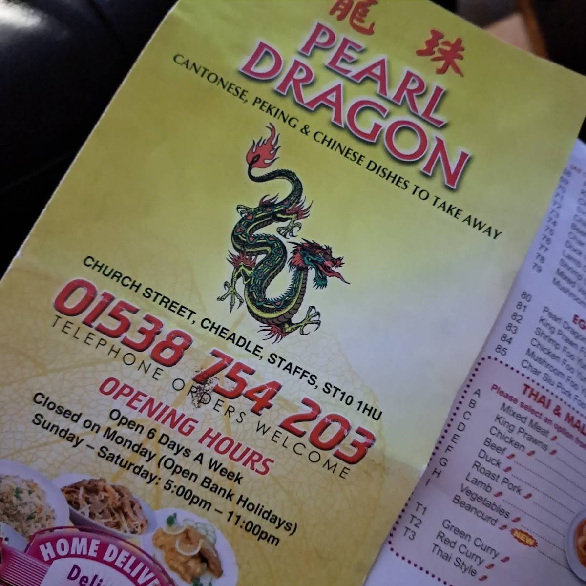 Menu at Pearl Dragon Chinese Takeaway fast food, Tean