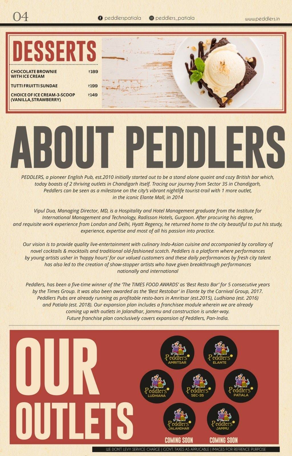 Menu at Peddlers, Chandigarh, Hotel Heritage