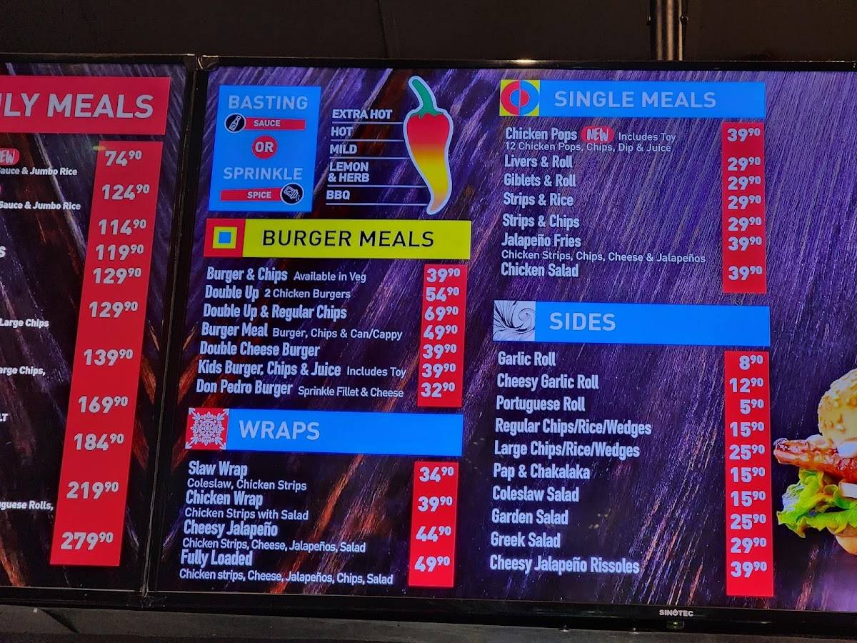 Menu at Pedros Lenasia restaurant, Lenasia