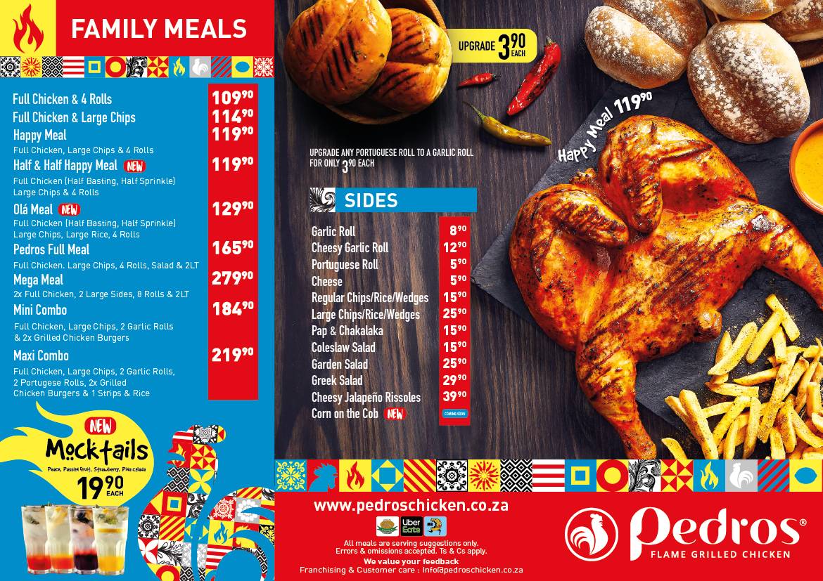 Menu at Pedros Richards Bay restaurant, Richards Bay