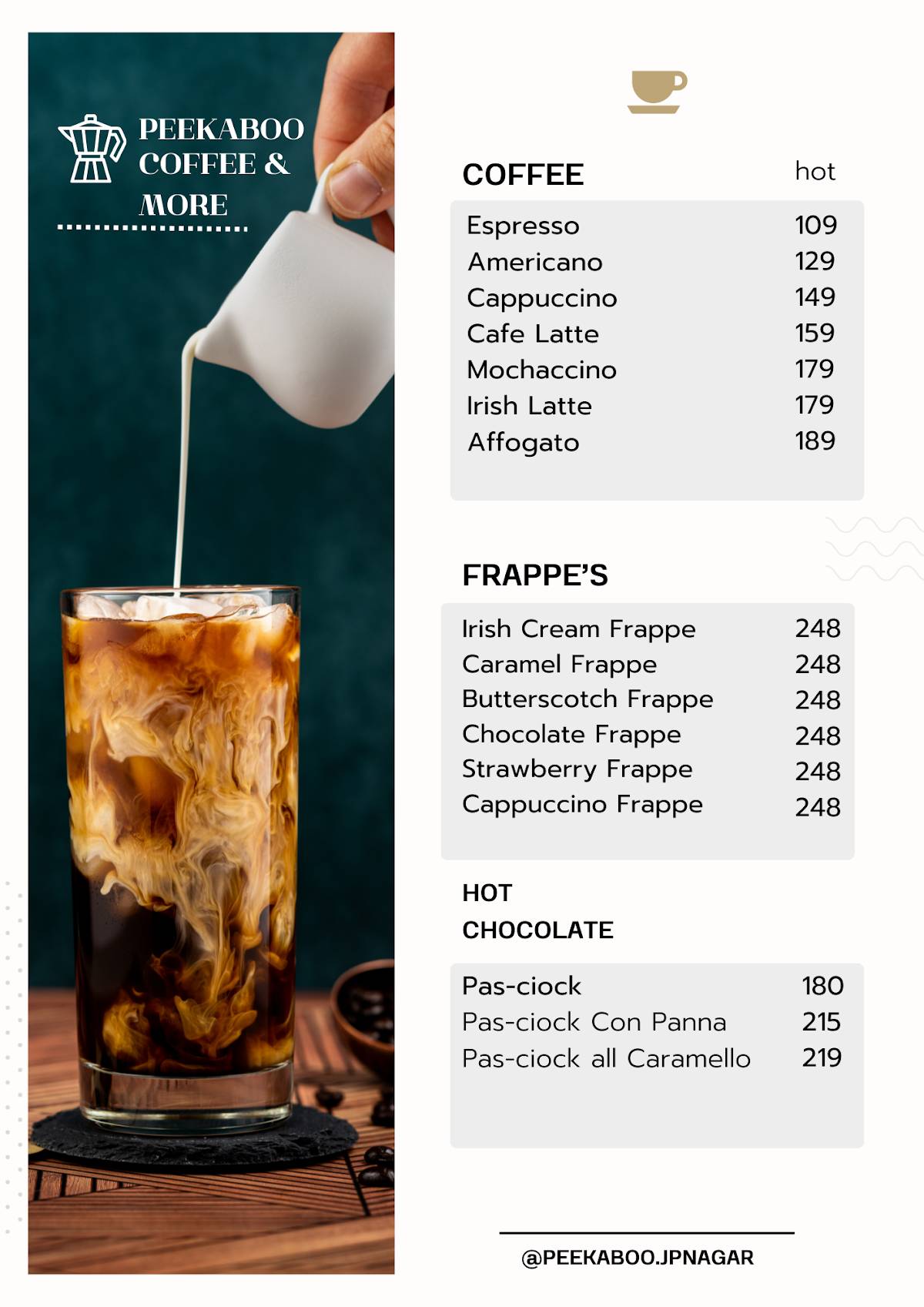Menu at Peekaboo lounge & kitchen, Bengaluru