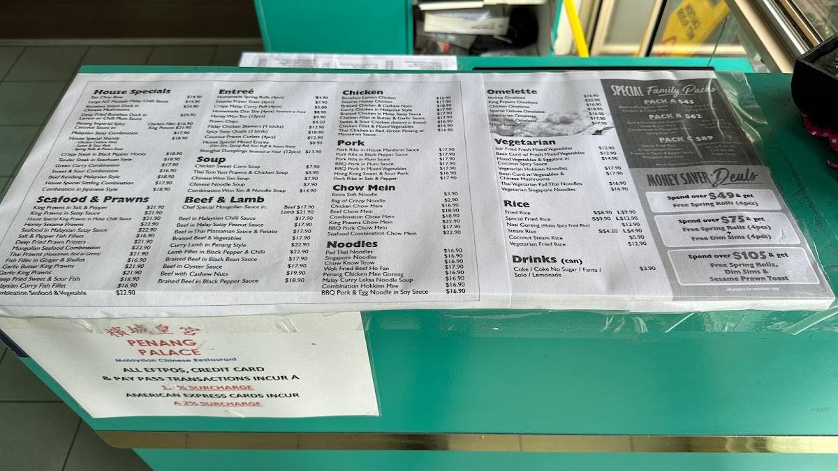Menu at Penang Palace restaurant, Shailer Park, 60 Bryants Rd