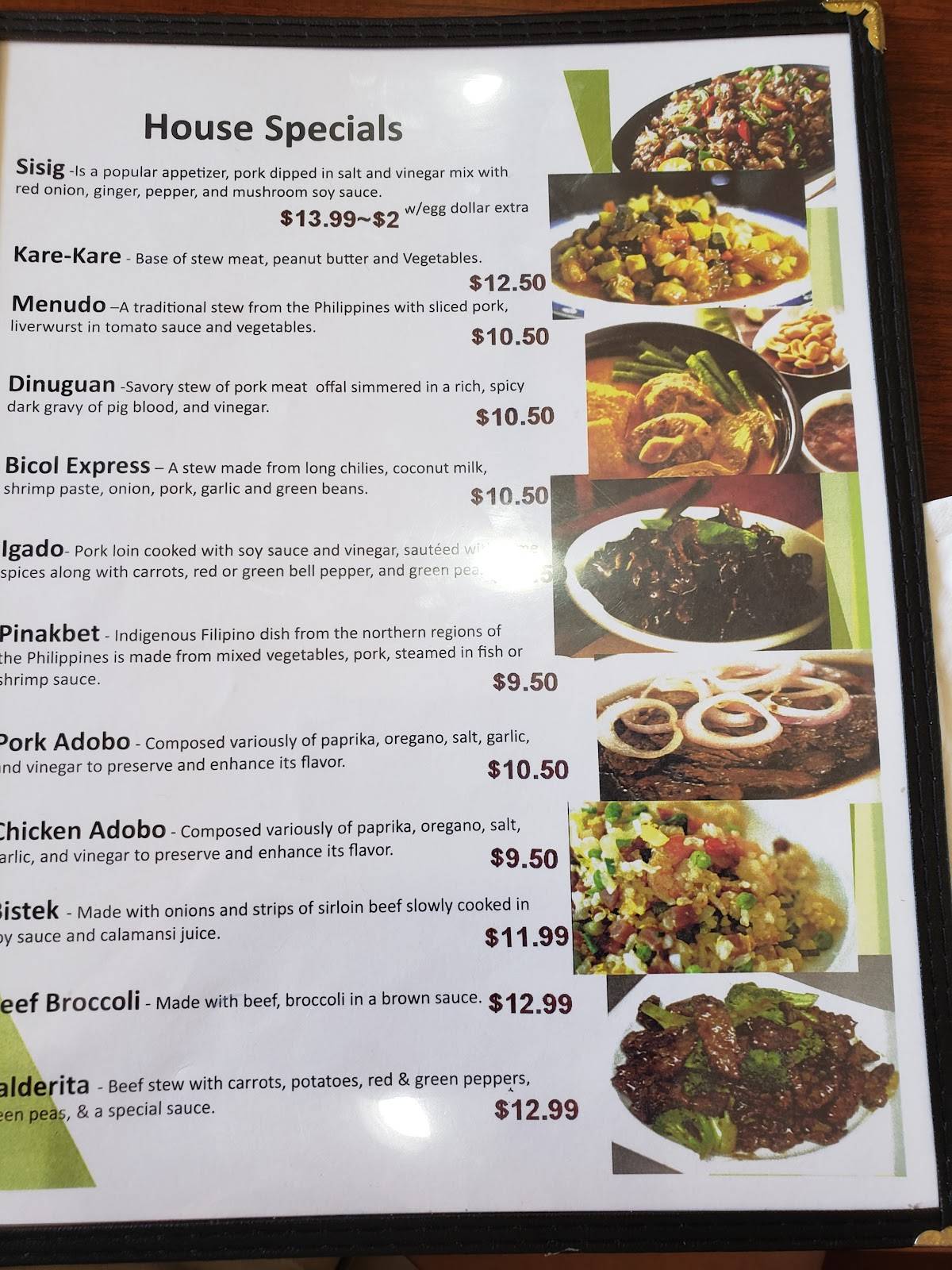 Menu at Ruby-Gin Filipino Restaurant, Pensacola, 2 N Old Corry Field Rd