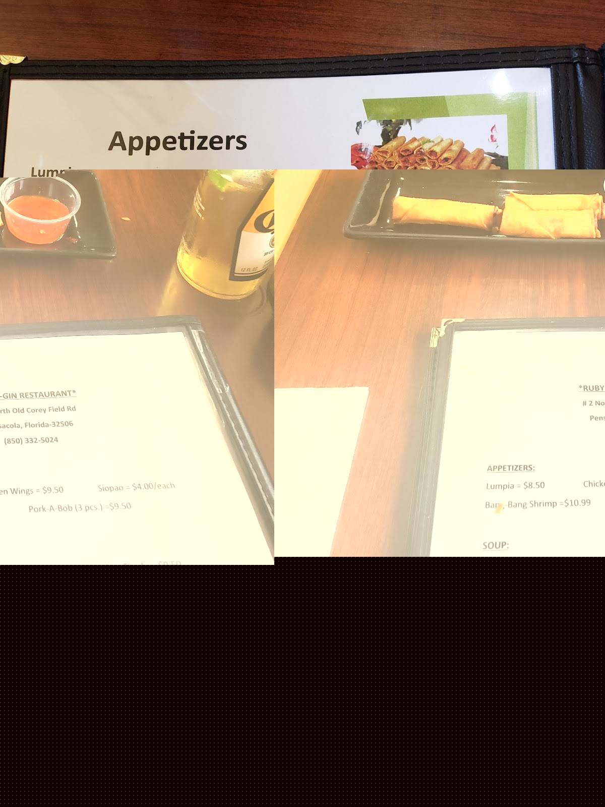 Menu at Ruby-Gin Filipino Restaurant, Pensacola, 2 N Old Corry Field Rd