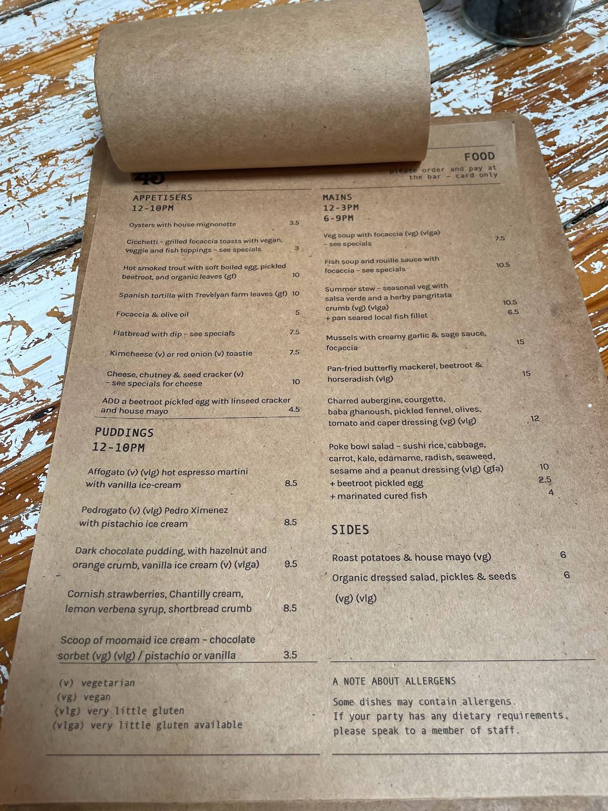 Menu at 45 Queen Street restaurant, Penzance