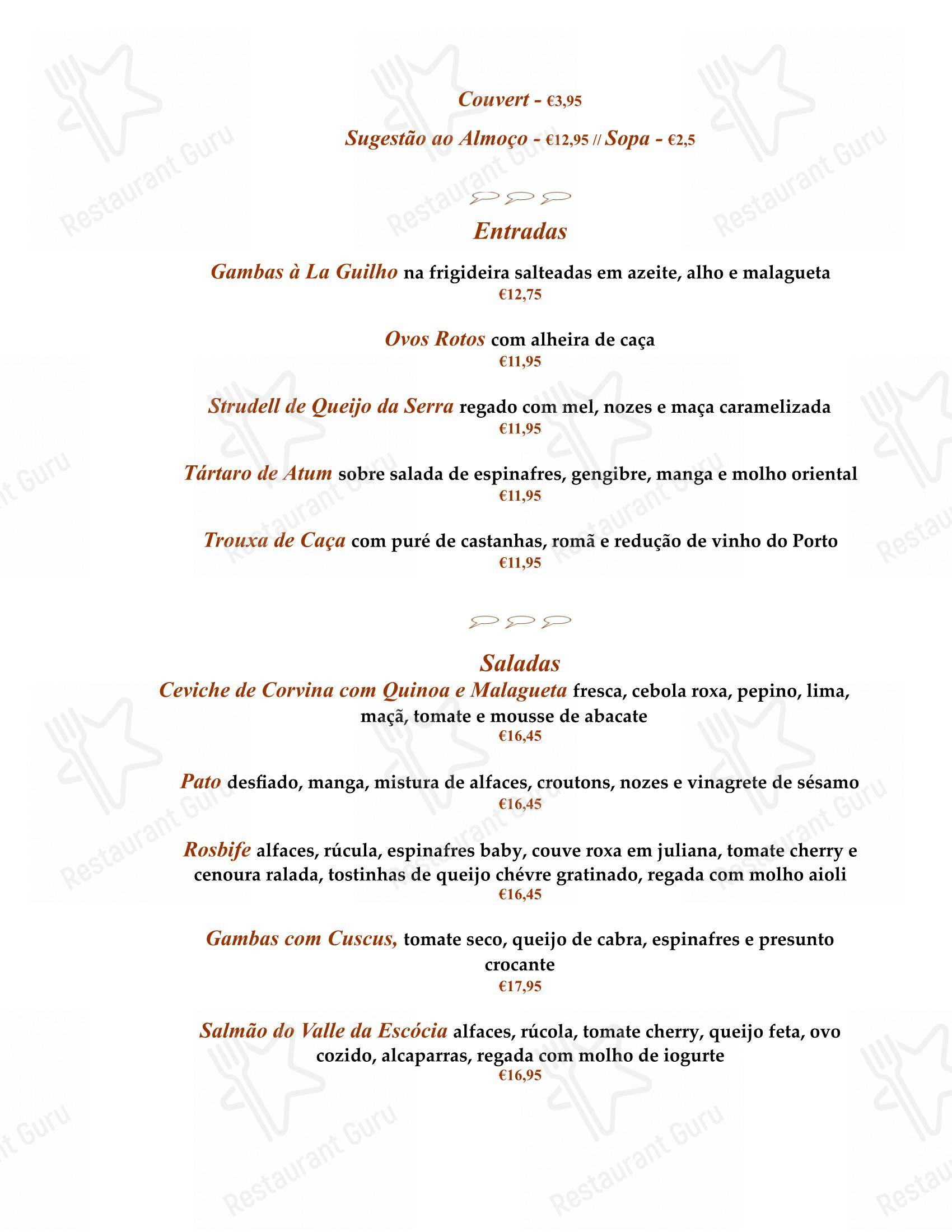 Menu em People restaurante, Lisboa