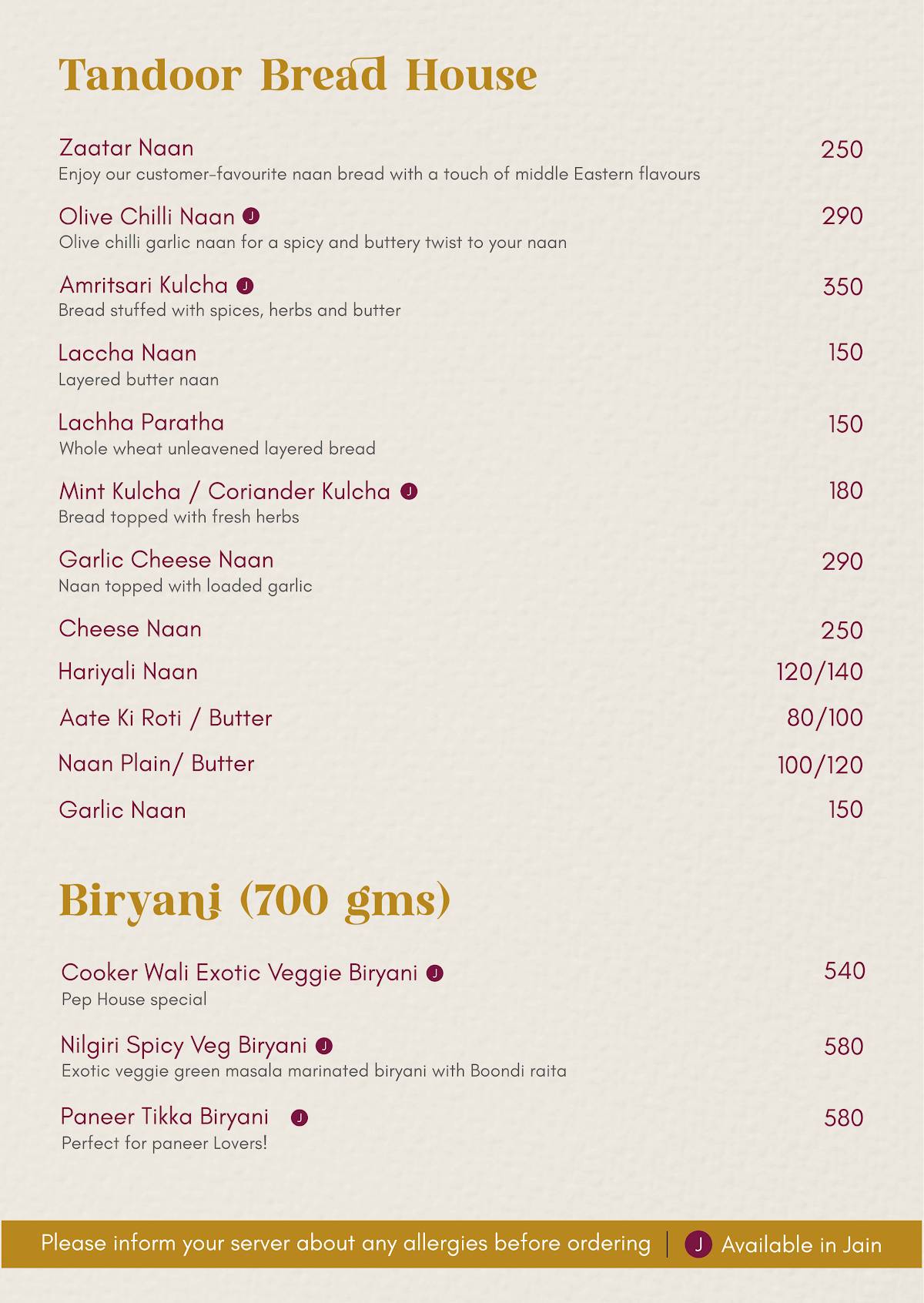 Menu at Pep House, Ahmedabad