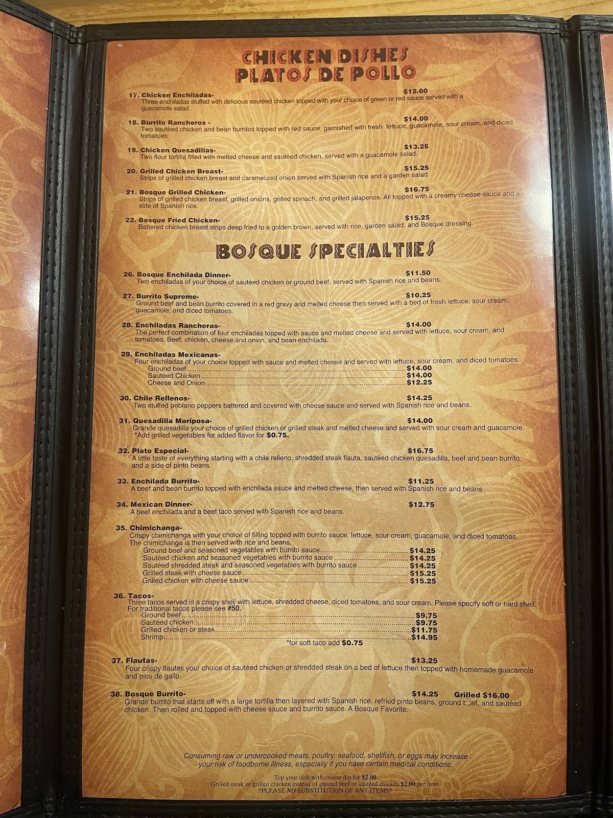 Menu at Pepe’s Bosque Mexican Grill restaurant, D'Iberville