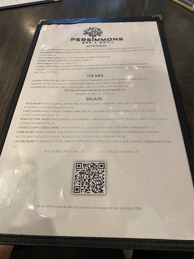 Menu at Persimmons Bar & Grill, Grapevine