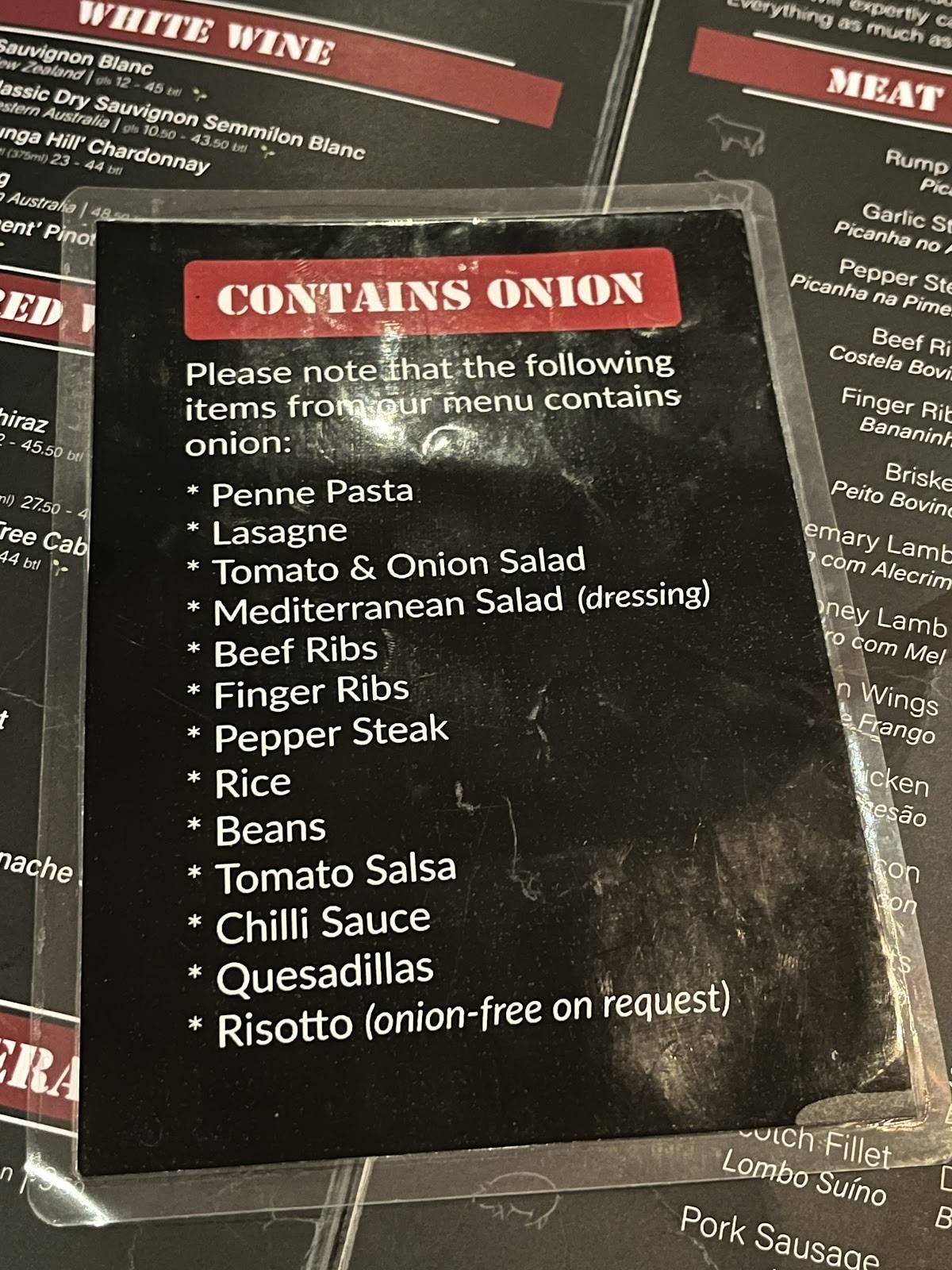Menu at Lapa Brazilian Barbecue Subiaco, Subiaco