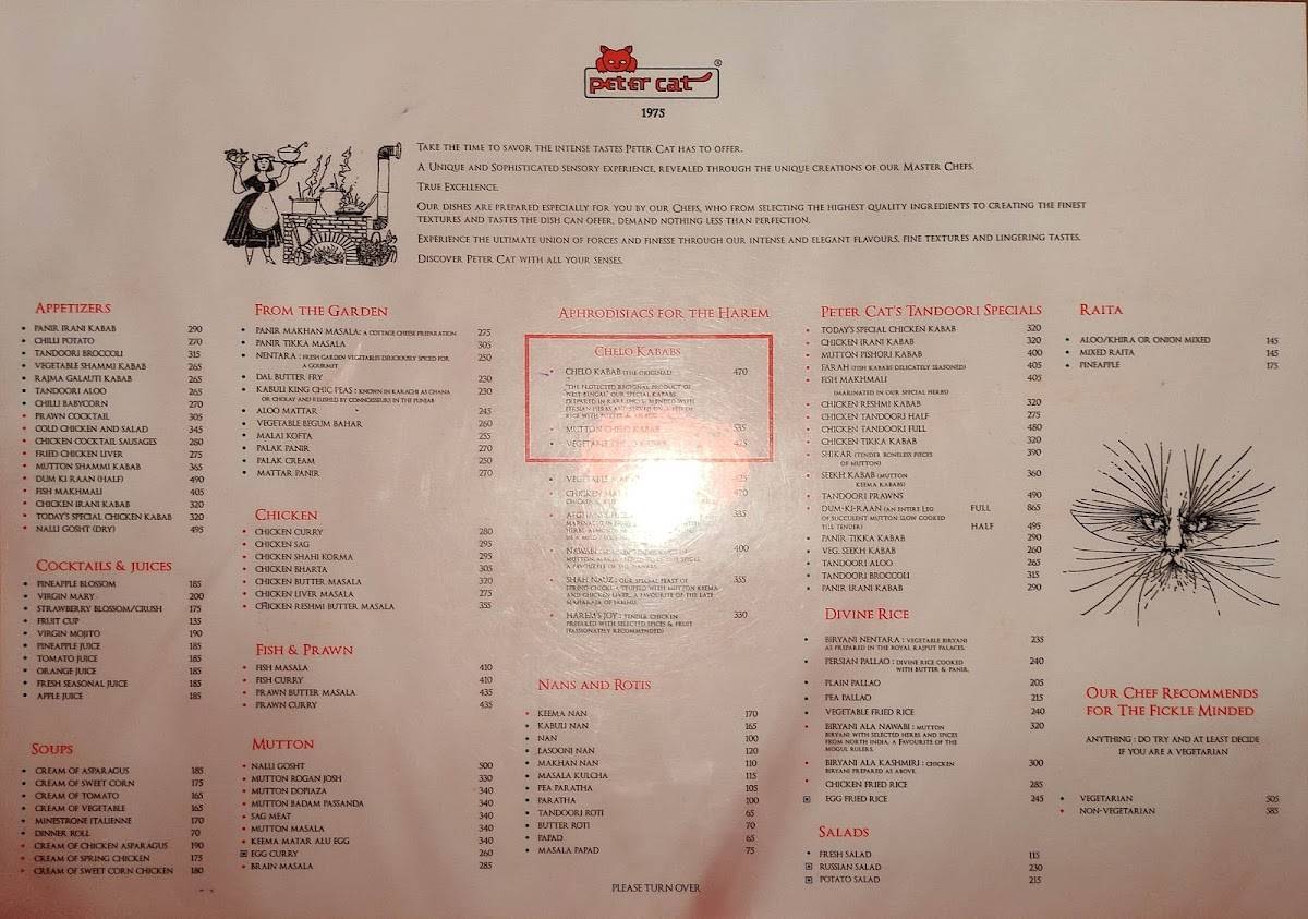 Menu at Peter Cat, Kolkata
